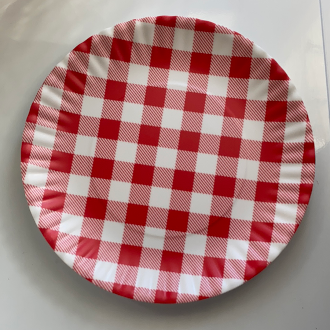 Red gingham plate-melamine – The Cottage Basket